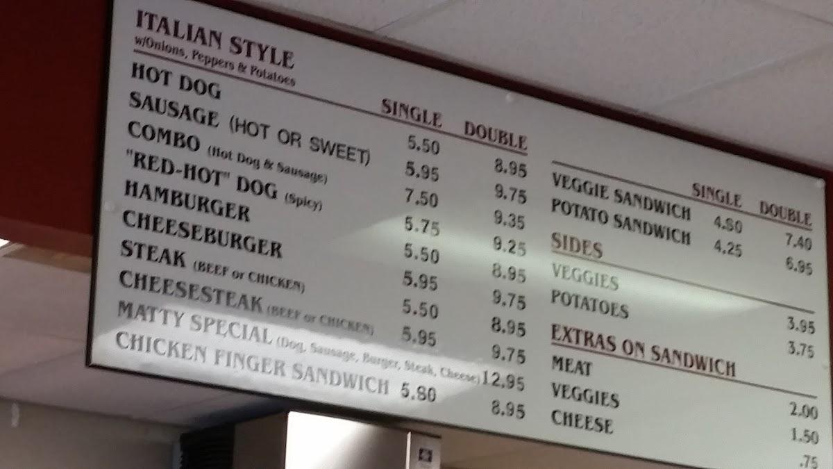 Menu at Jimmy Buff's Italian Hot Dogs restaurant, Kenilworth