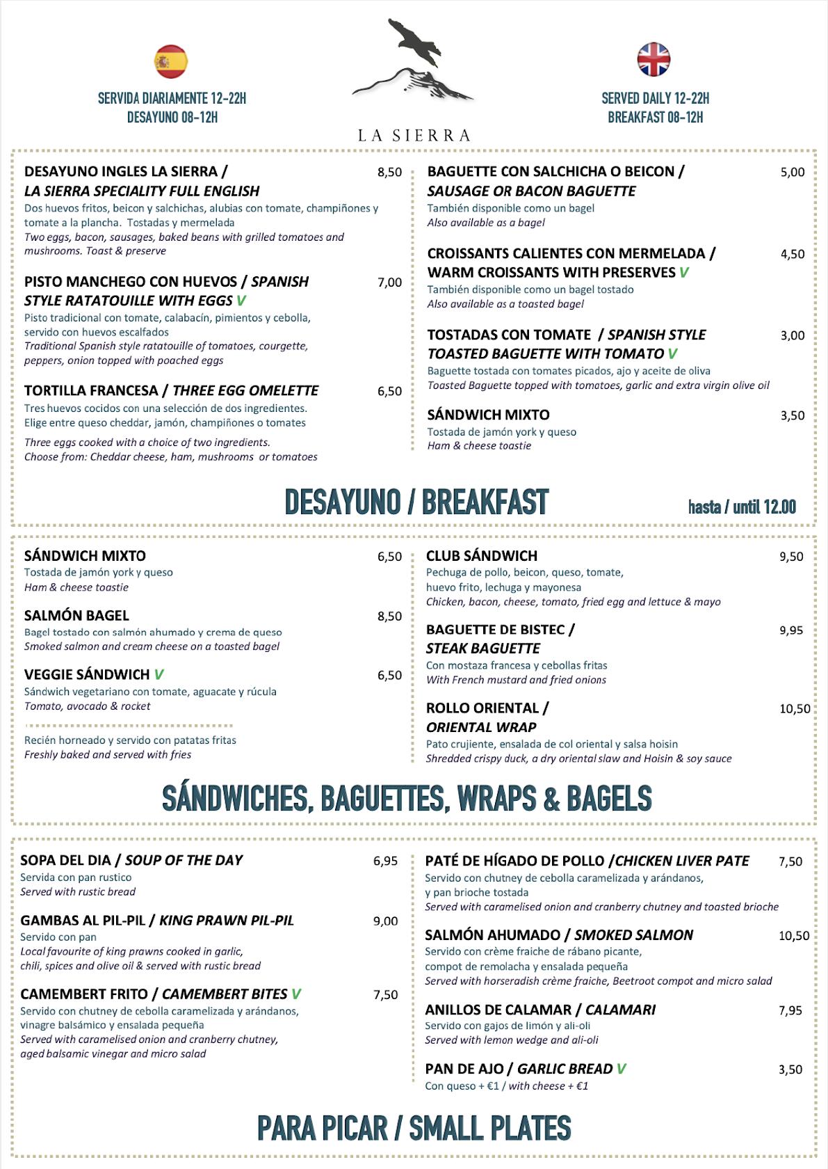 Menu at La Sierra Restaurante, Marbella