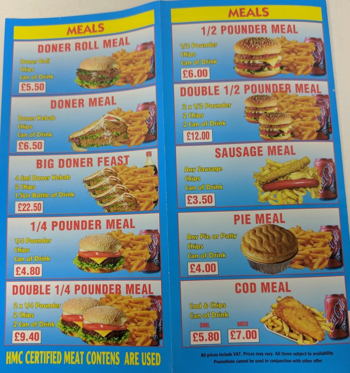Menu at Ocean Fish Bar, Ilford, 157 Ley St
