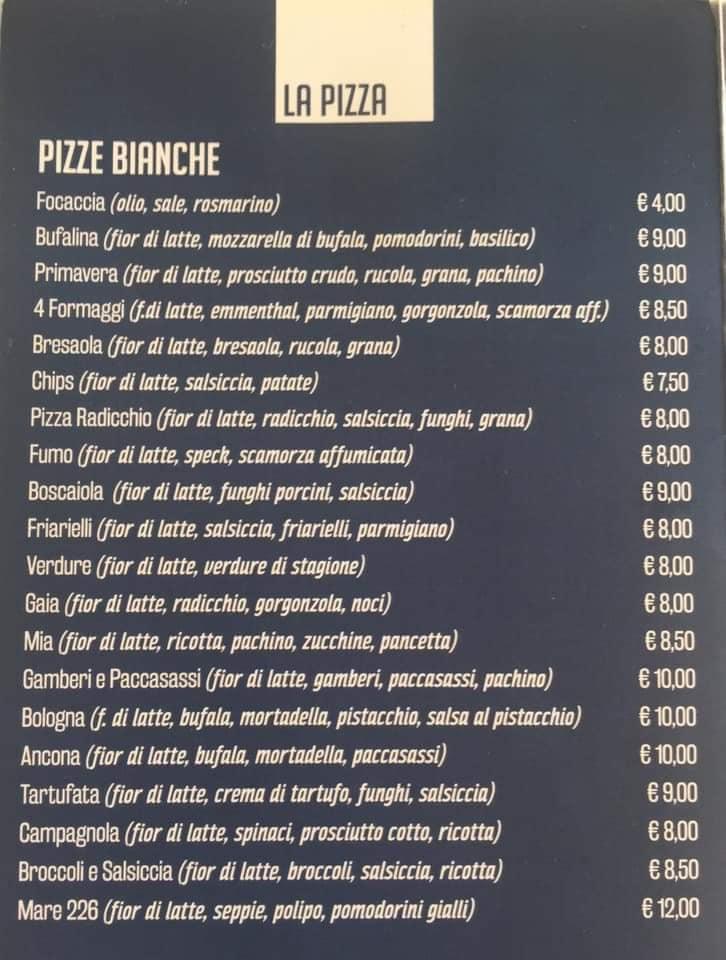 Menu da Ristorante Pizzeria Mare 226, Marcelli