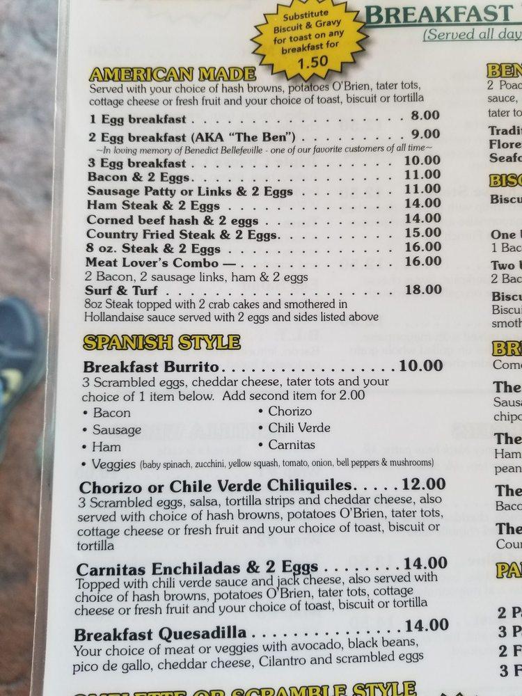 Menu at The Nest cafe, Atascadero