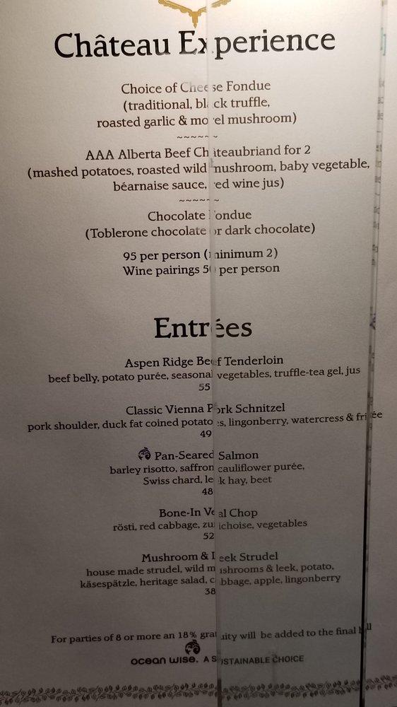 Menu at Walliser Stube restaurant, Lake Louise