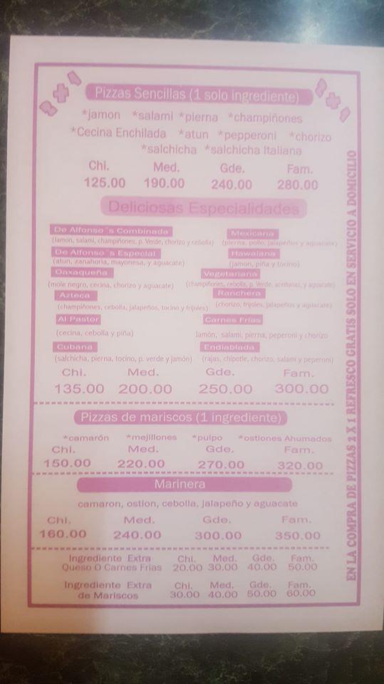 Menu at Alfonso's restaurant, Mexico City