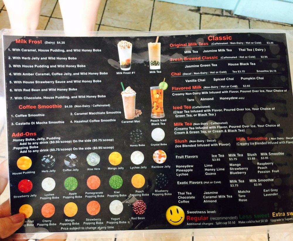 Menu at Boba My Tea cafe, Los Angeles, Nordhoff St