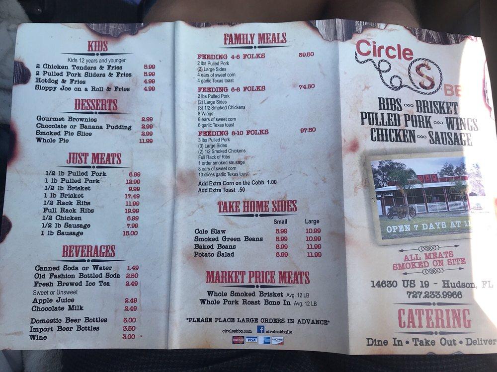 Menu at Circle S BBQ, Hudson