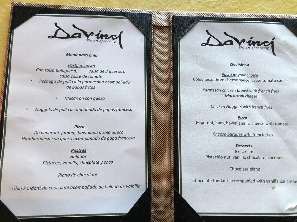 Menu at Da Vinci restaurant, Cancún, 36FG+Q5