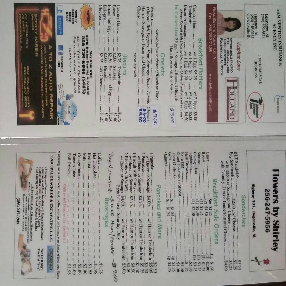 Menu at Fat Cat's restaurant, Rogersville