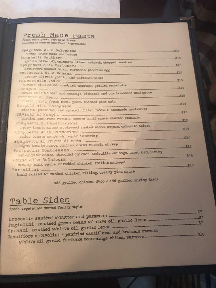 Menu at La Tavolata restaurant, Artesia