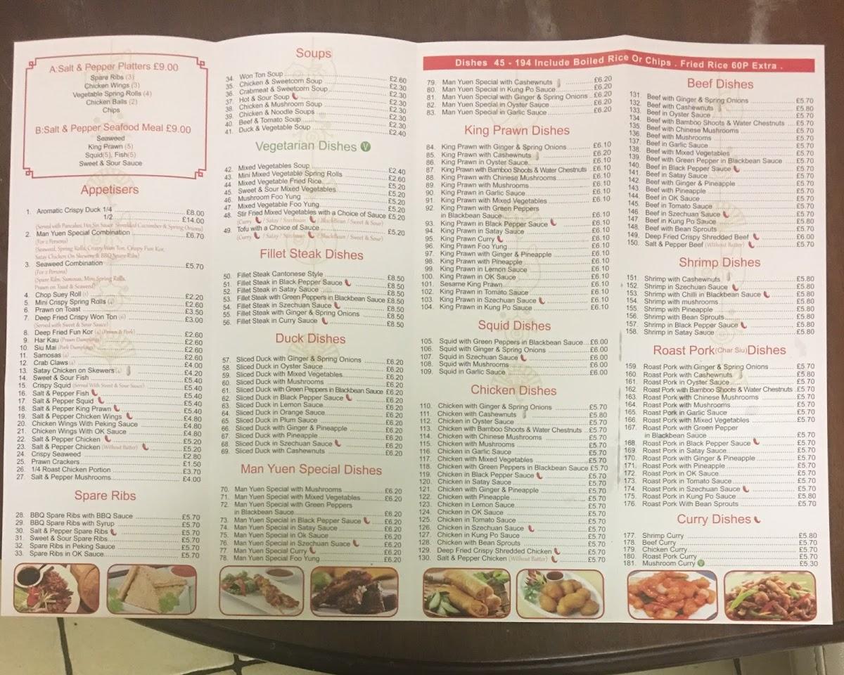 Menu at Man Yuen fast food, Bolton