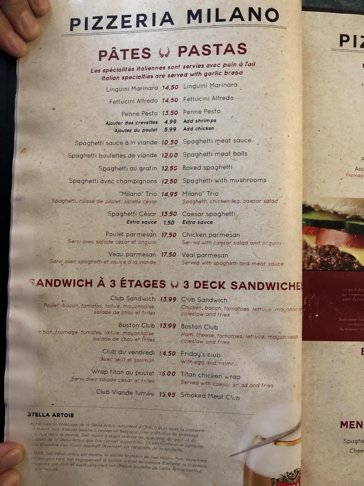 Menu au Milano Restaurant, Gracefield