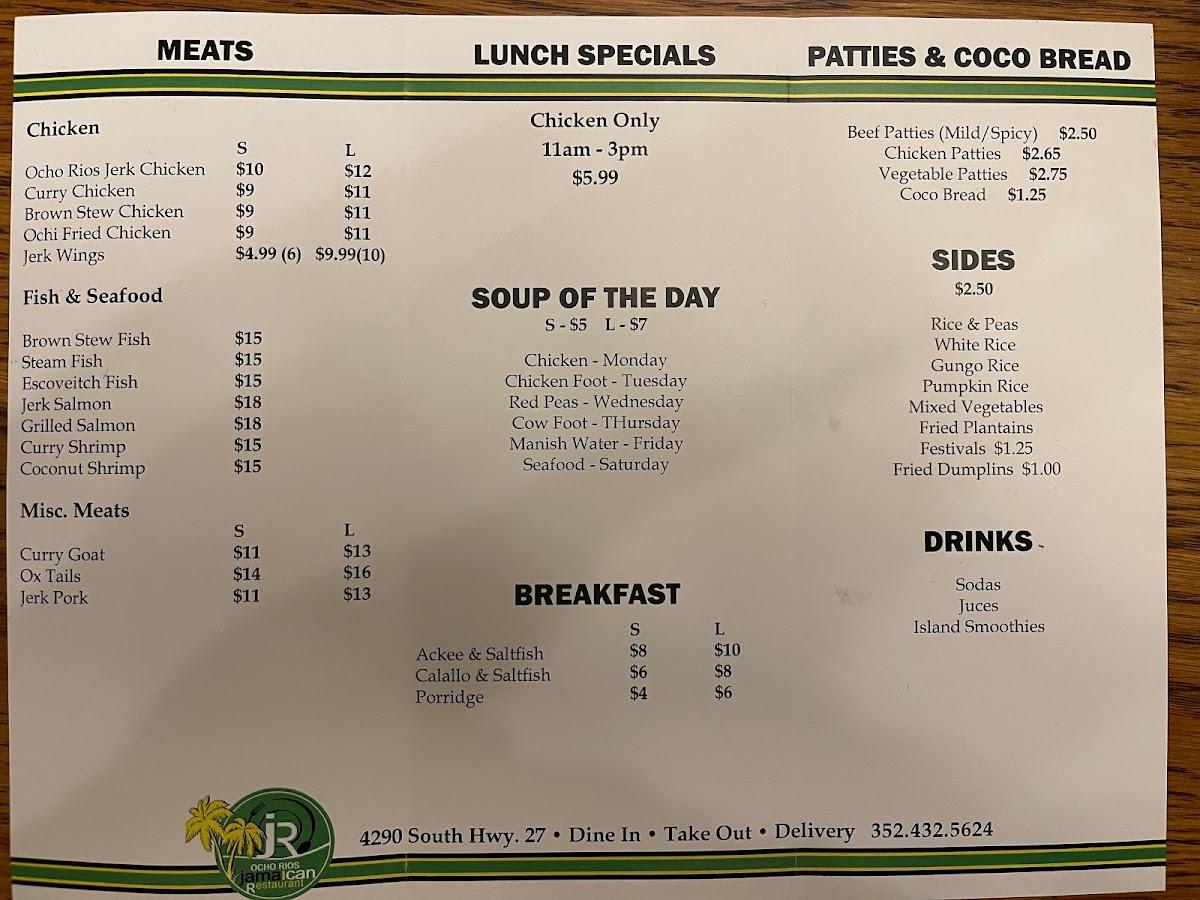 Menu at Ocho Rios Jamaican Restaurant, Clermont