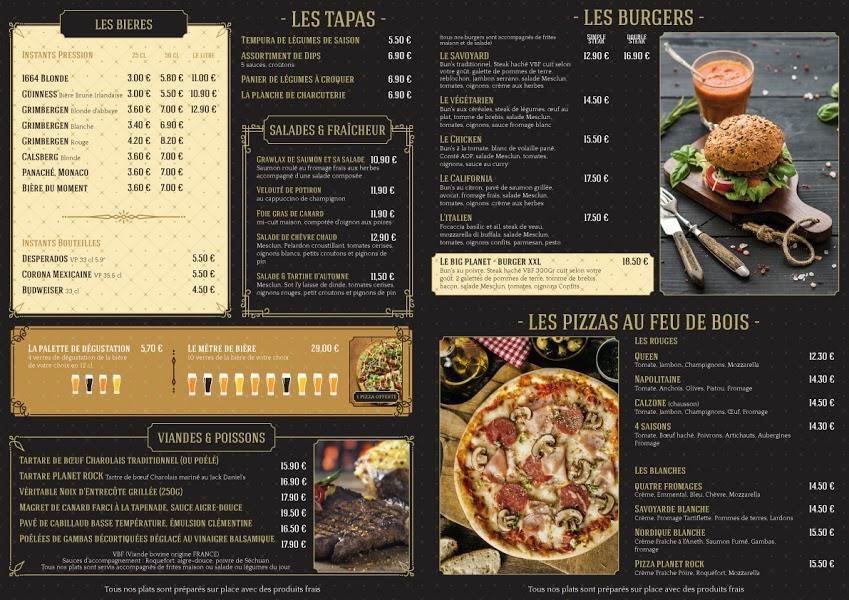 Menu au Restaurant Planet Rock, Le Pontet