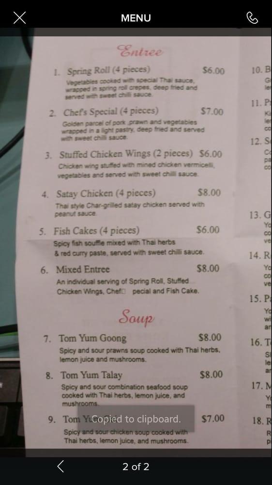 Carta del restaurante Ploy, Maylands