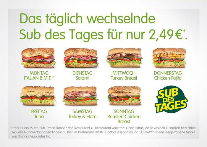 Speisekarte von Subway fast Food, Nordhausen, Am Alten Tor 7B