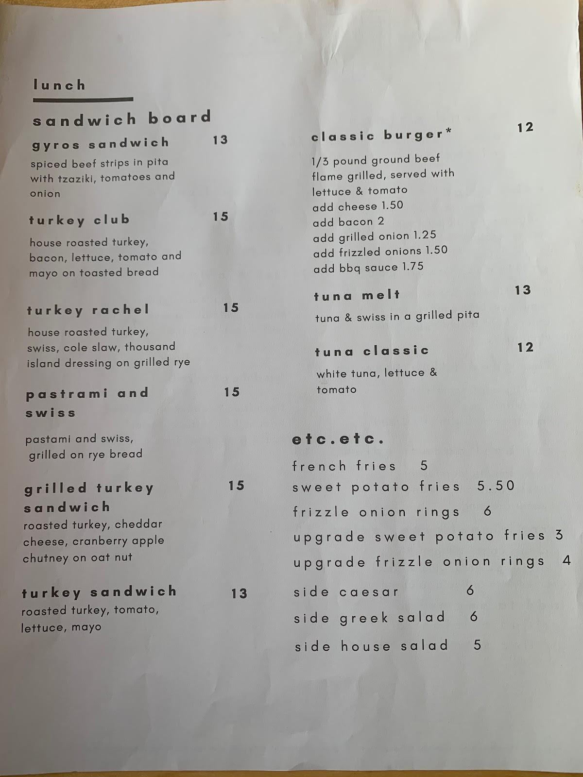 Menu at The Good Table restaurant, Cape Elizabeth