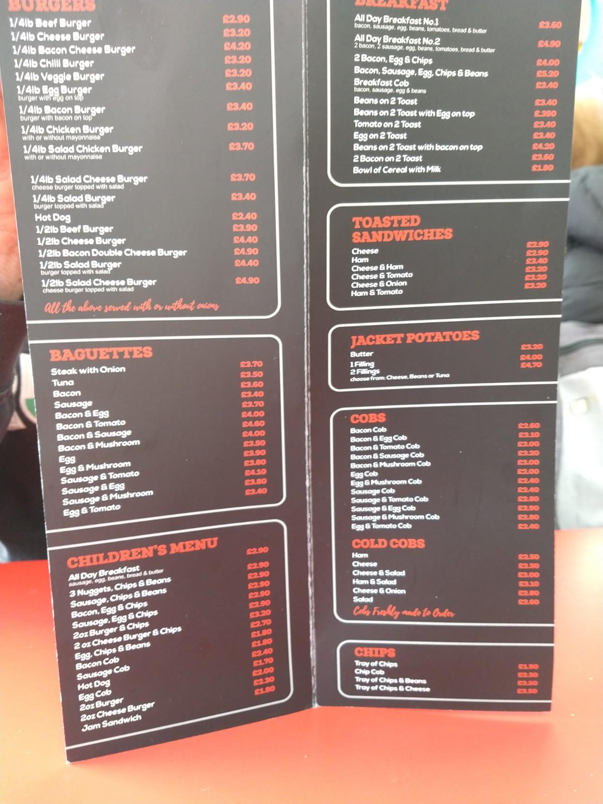 Menu at Uncle Barry's Cafe Ltd, Skegness