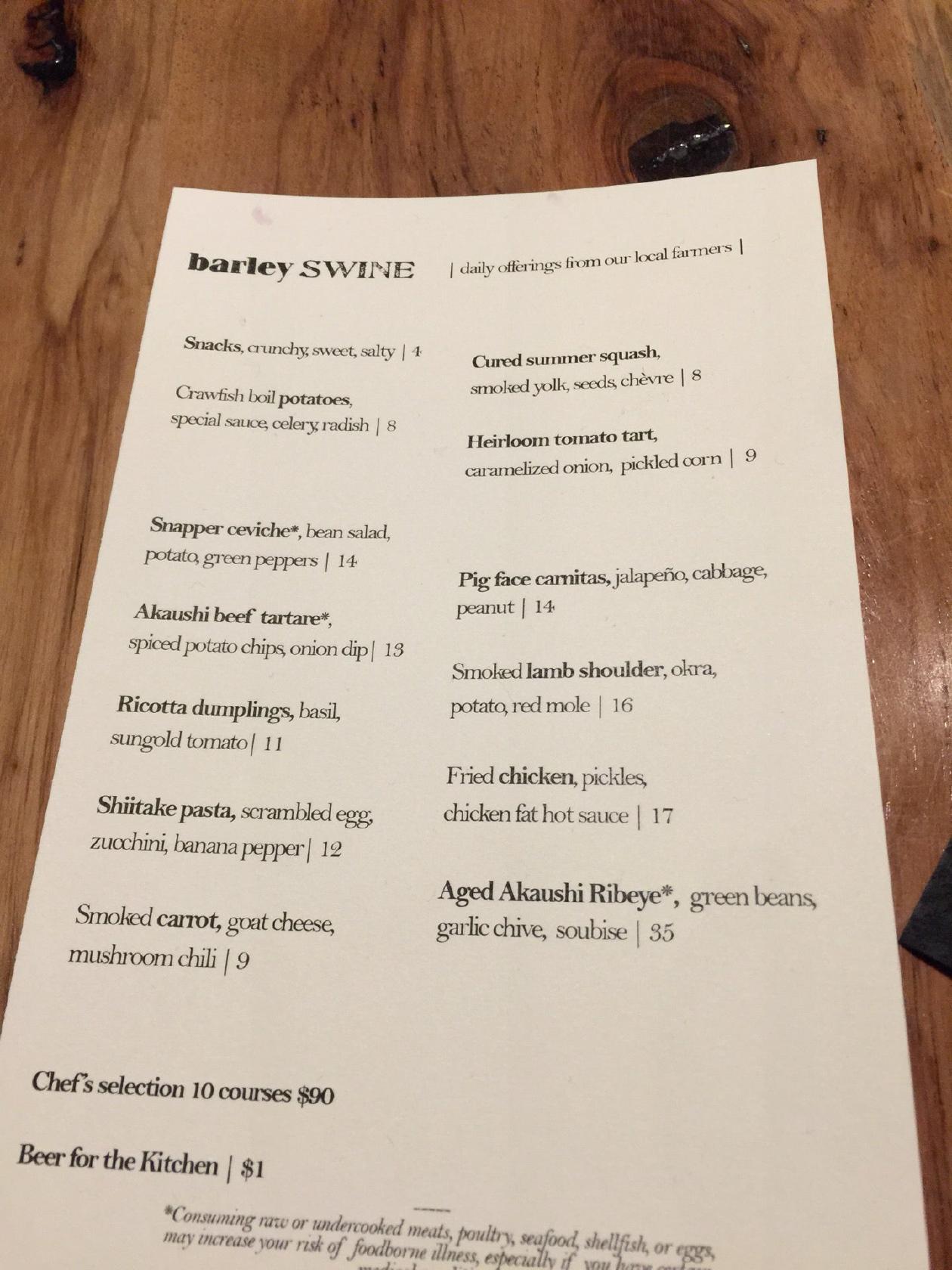 Menu at Barley Swine, Austin, Burnet Rd #400