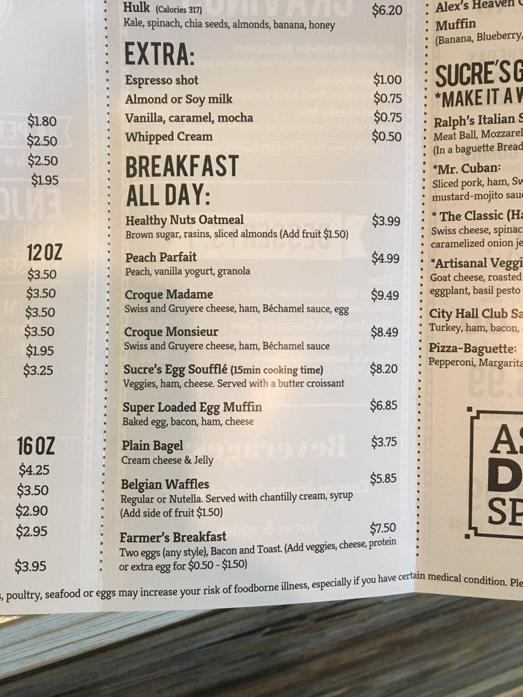 Menu at Chef Sucre Café cafe, Coral Gables