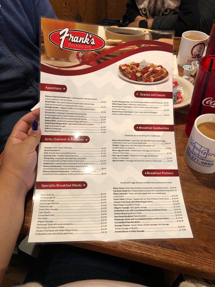 Menu at Frank’s Restaurant Grill & Bar-Prairieville, Prairieville ...