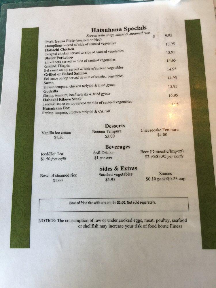 Menu at Hatsuhana Express restaurant, Bolivar