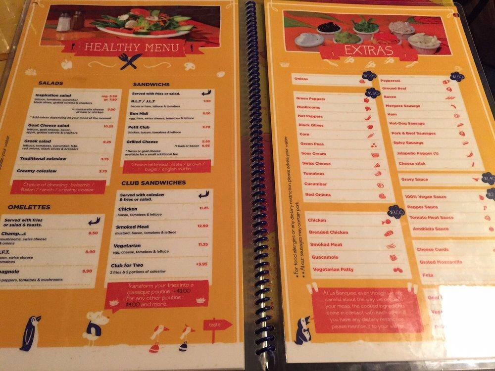 Menu at La Banquise restaurant, Montreal