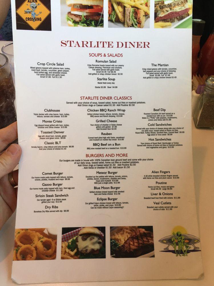Menu at Starlite Diner Car restaurant, Bowden