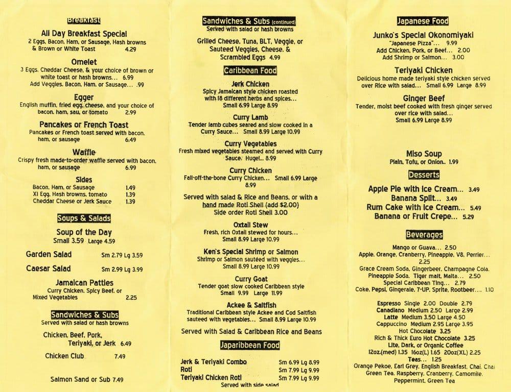 Carta de The Lion's Den Cafe, Vancouver