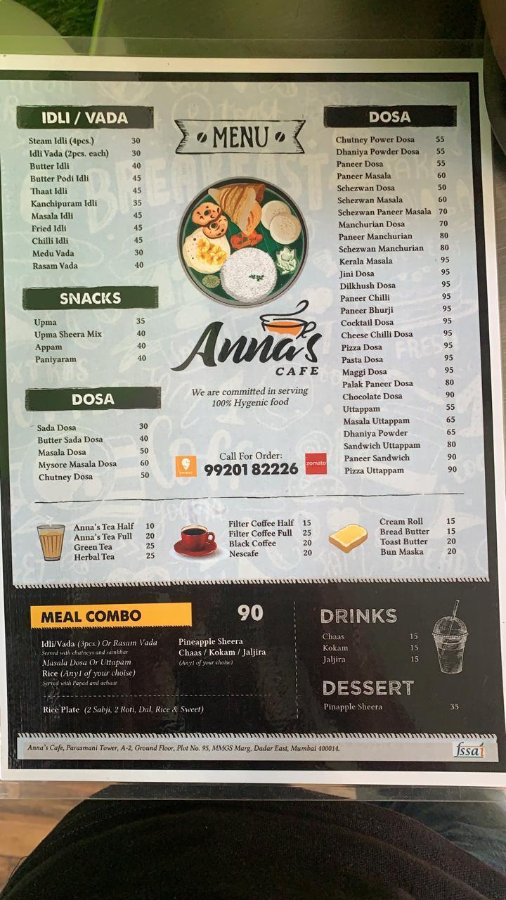 Menu at Cafe Anna, Mumbai