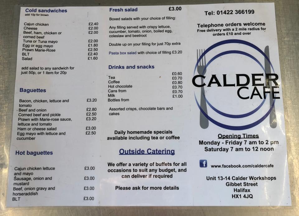 Menu at Calder Cafe, Halifax