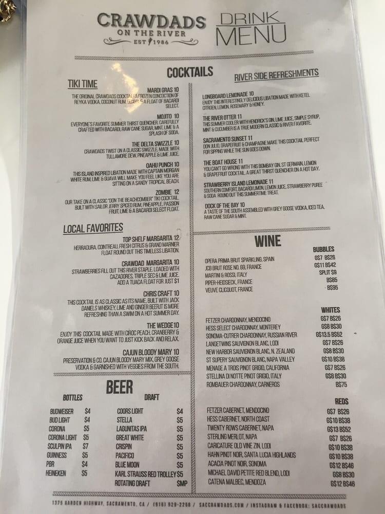 Menu at Crawdads on the River pub & bar, Sacramento