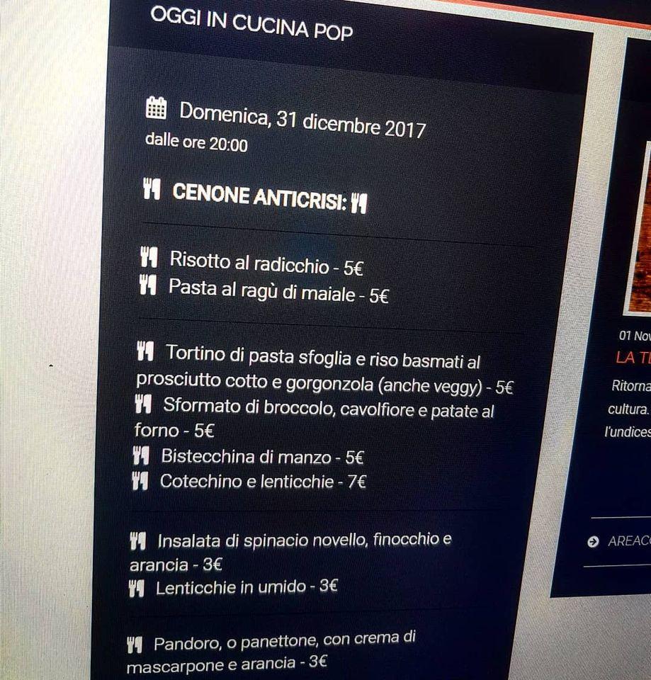Menu at Cucina Pop restaurant, Milan