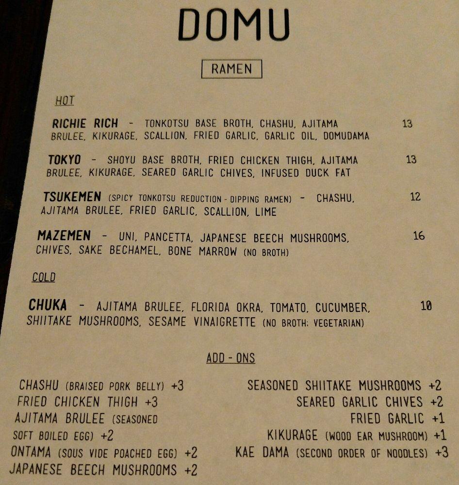 Menu at DOMU pub & bar, Orlando, 3201 Corrine Dr Suite 100