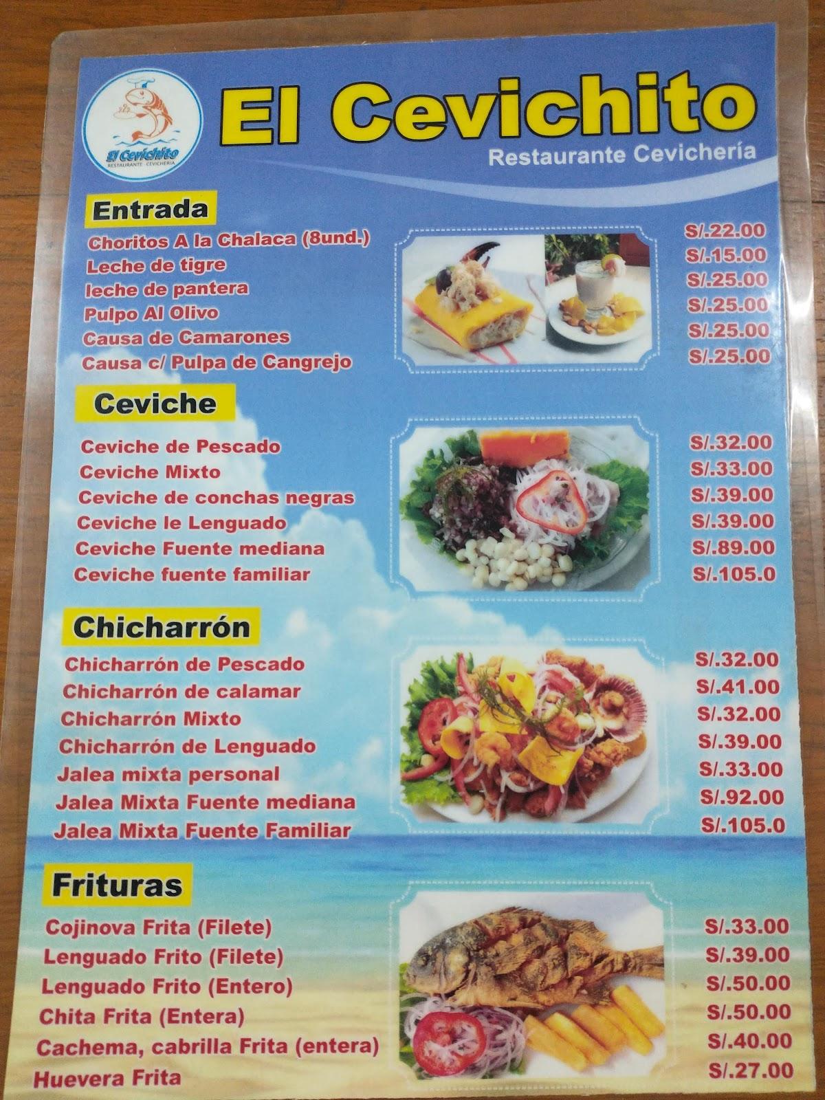 Carta del restaurante El Cevichito, San Borja, Avenida Agustín del la ...