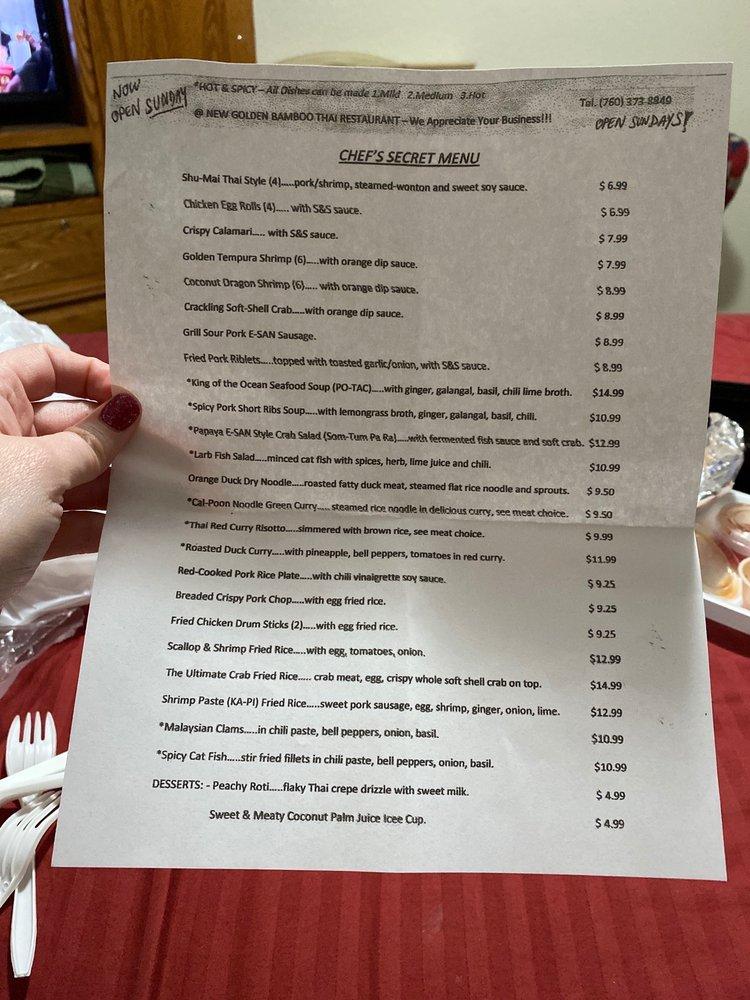 Menu at Golden Bamboo Restaurant, California City