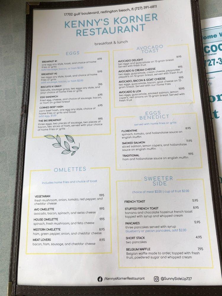 Menu at Kenny's Korner Restaurant, Redington Shores