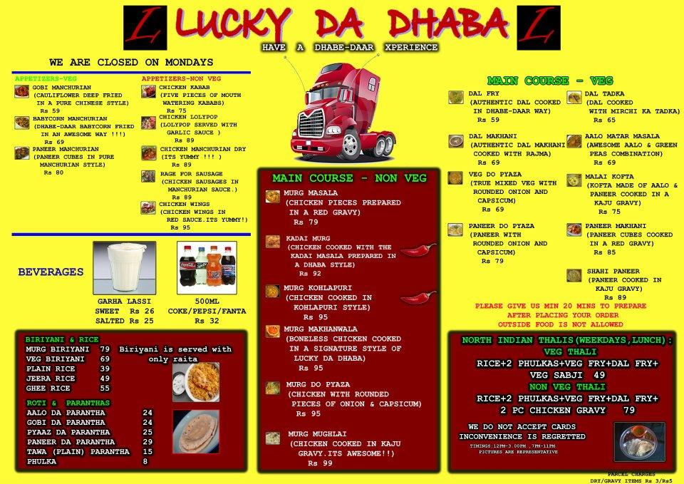 Menu at Lucky Da Dhaba, Bengaluru, 155