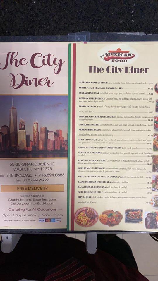 Menu at The City Diner restaurant, New York City, 65-35 Grand Ave