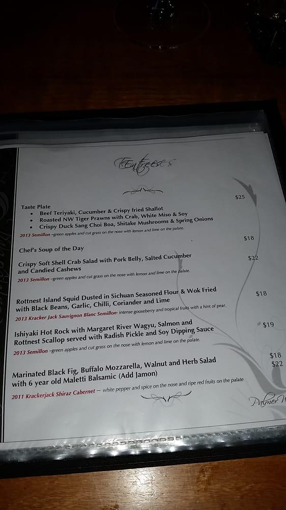 Menu at Palmers Restaurant, Dunsborough