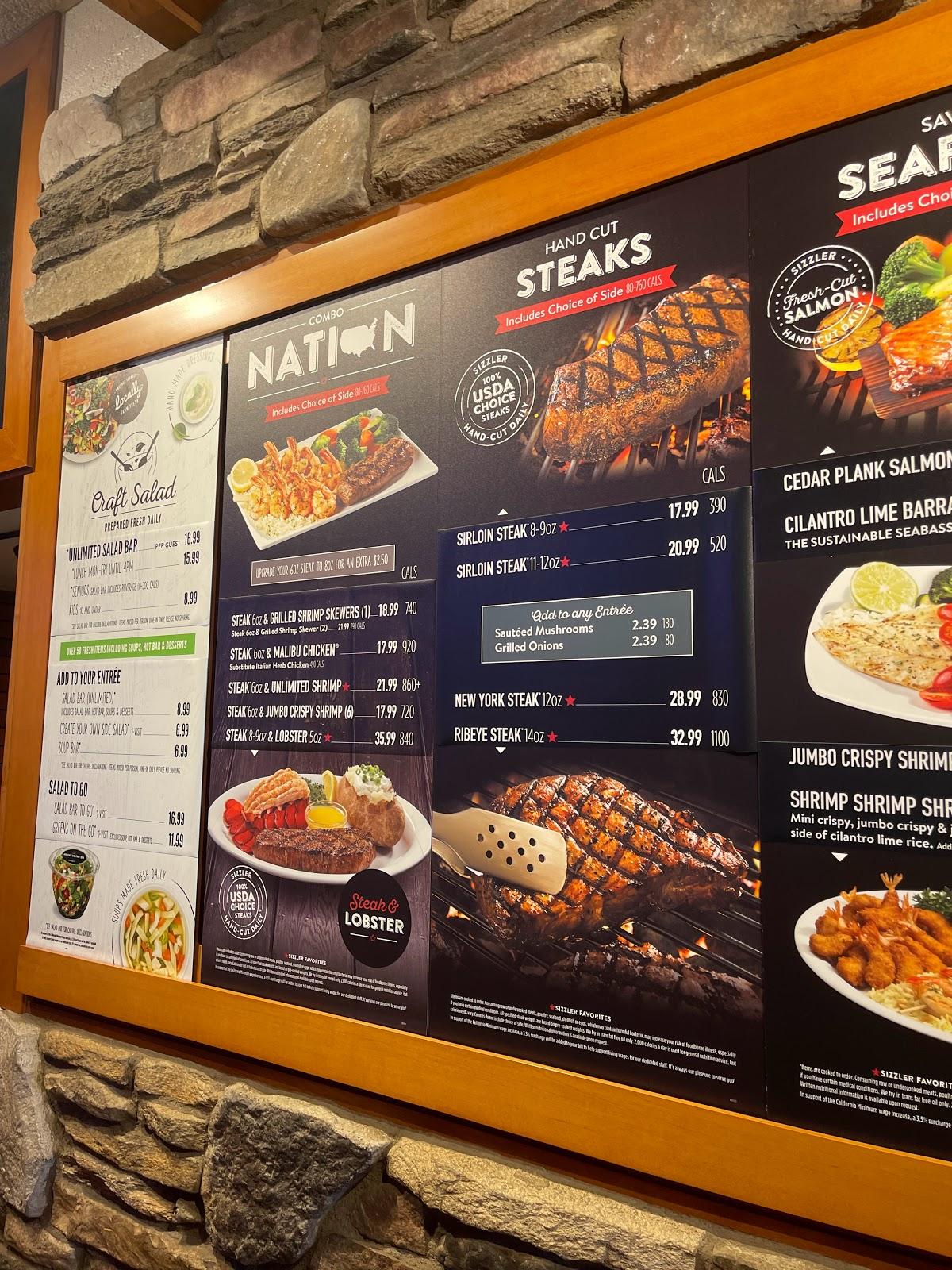 Menu at Sizzler steakhouse, Bellflower