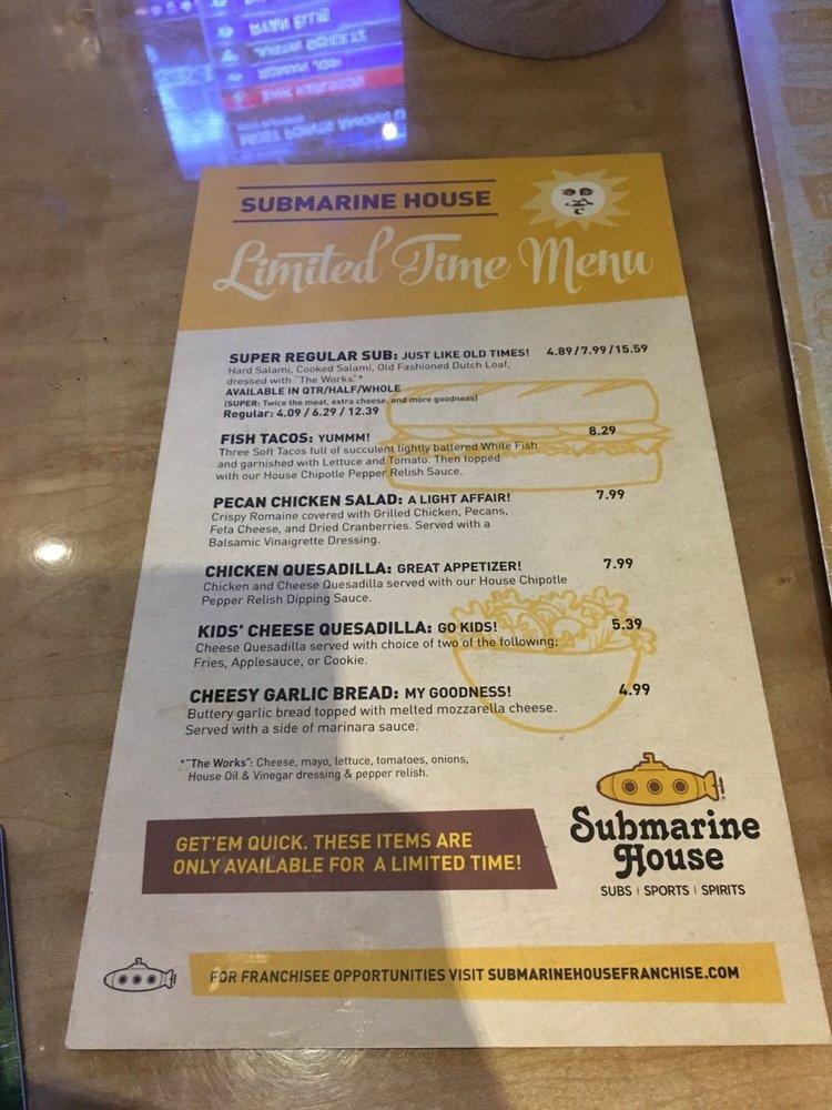 Menu at Submarine House pub & bar, Hilliard
