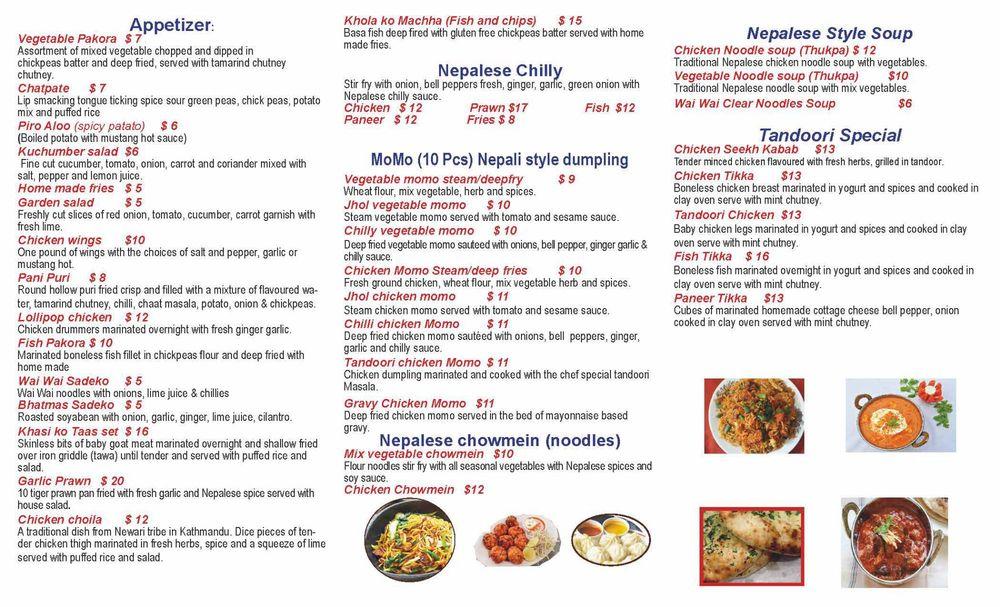 Menu at Taste of Himalayas restaurant, Surrey