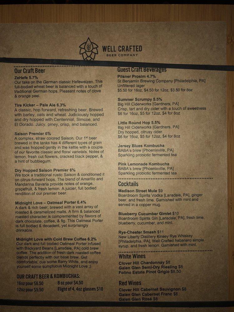 Menu at Well Crafted Beer Co. Lansdale Brewpub, Lansdale