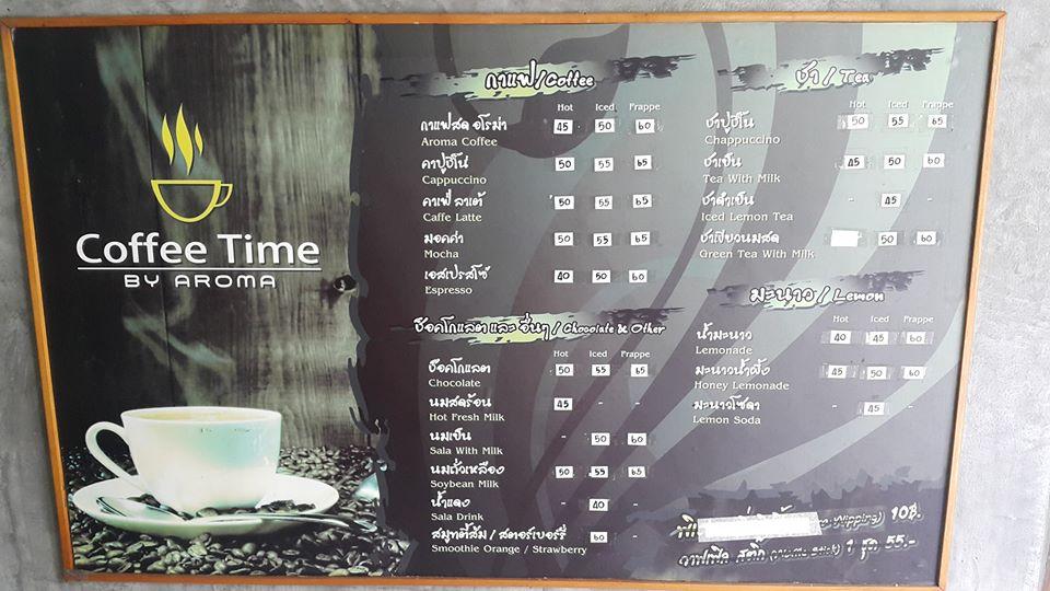 Menu at Coffee Time restaurant, Phuket