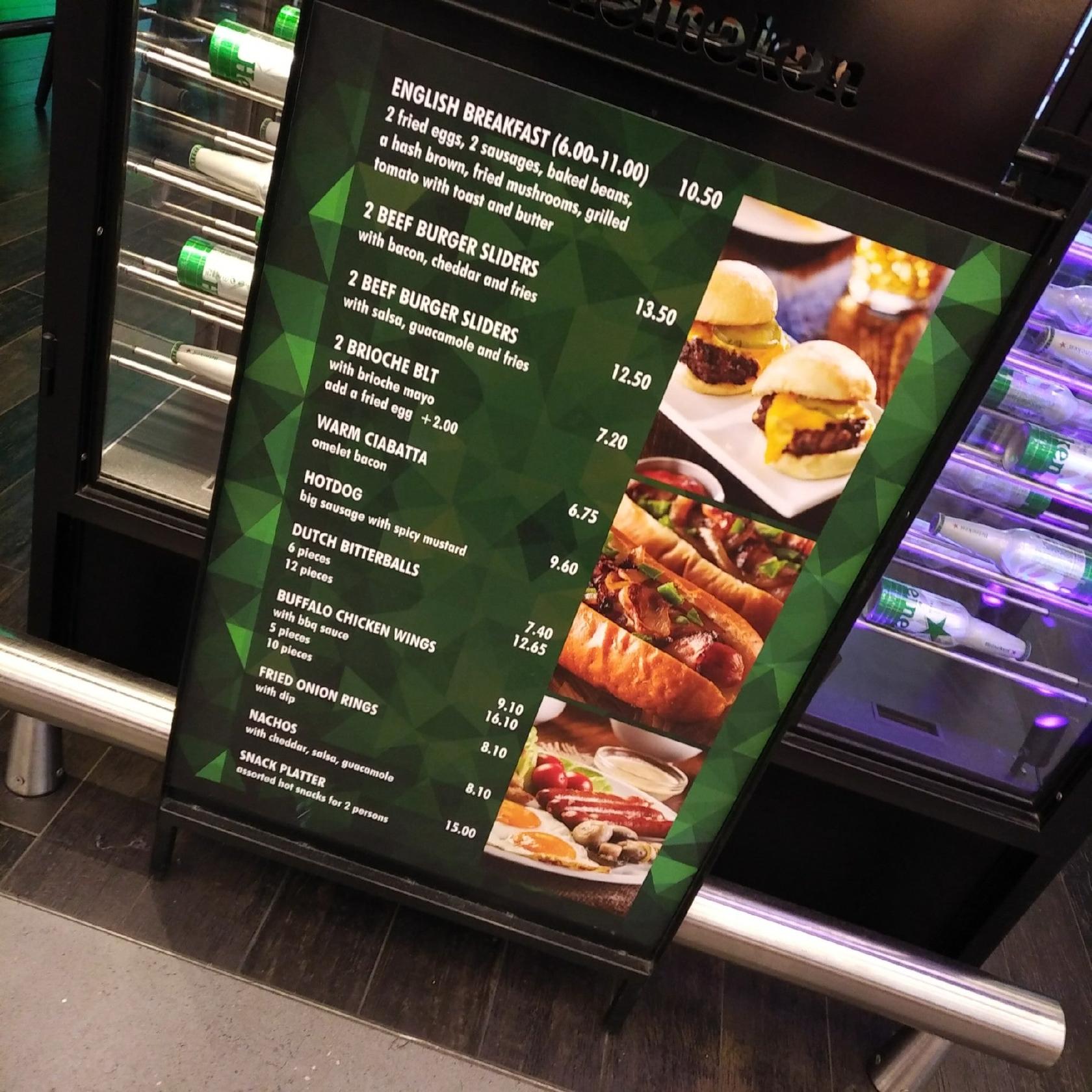 Menu at Heineken, Schiphol