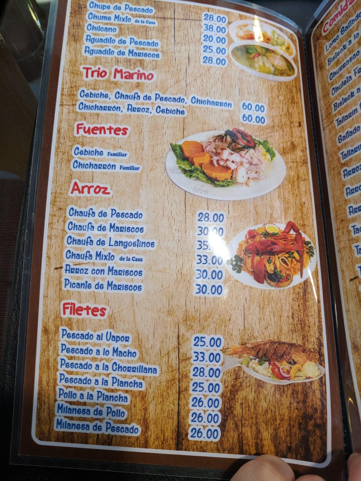 Menu at Los Michis restaurant, Santiago de Surco