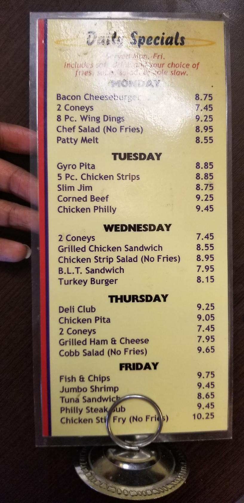 Menu at Olympic Grill restaurant, Detroit, 119 W Warren Ave