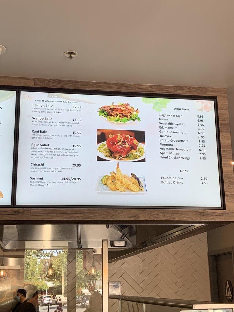 Menu at Origami restaurant, San Ramon