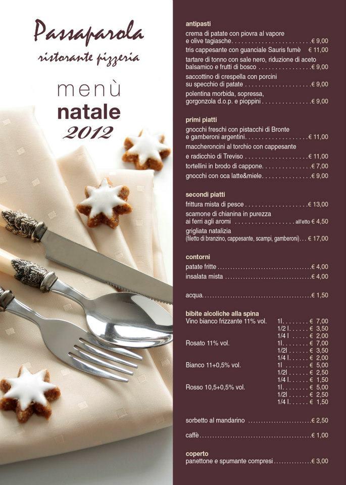 Menu at Passaparola restaurant, Este