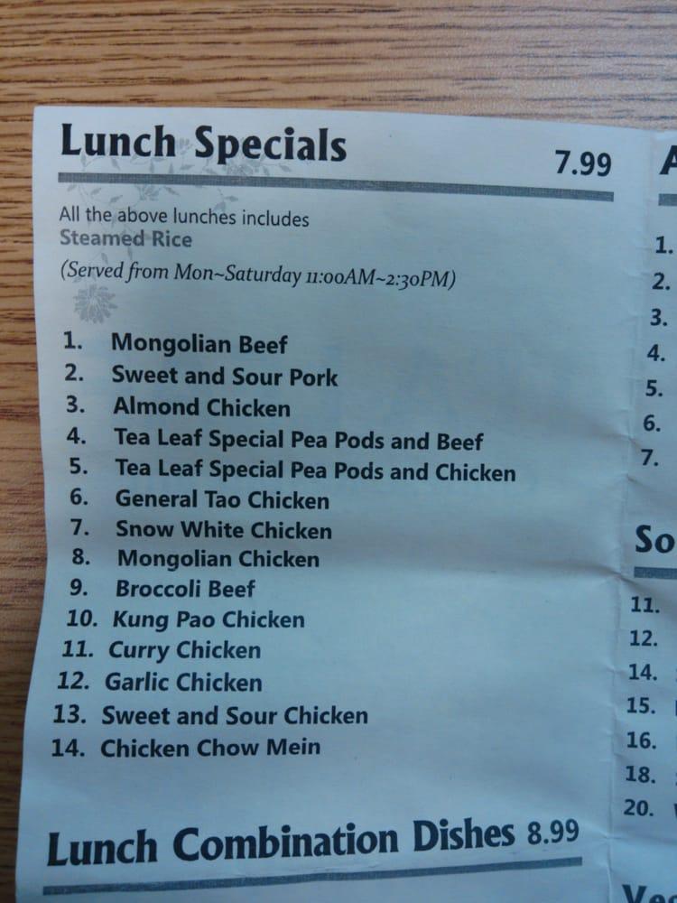 Menu at Tea Leaf 2 restaurant, Lacey