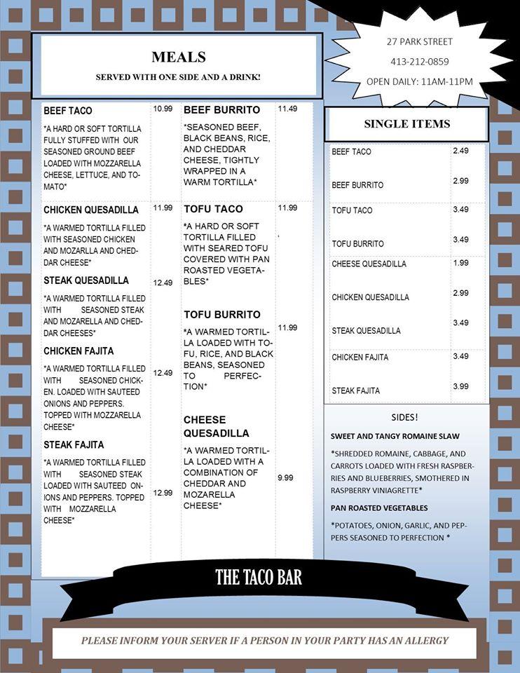 Menu at The TACO BaR, Adams